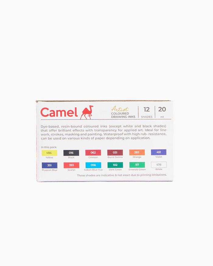 Buy Camel Camel Coloured Drawing Inks Assorted pack of 12 shades in 20 ...