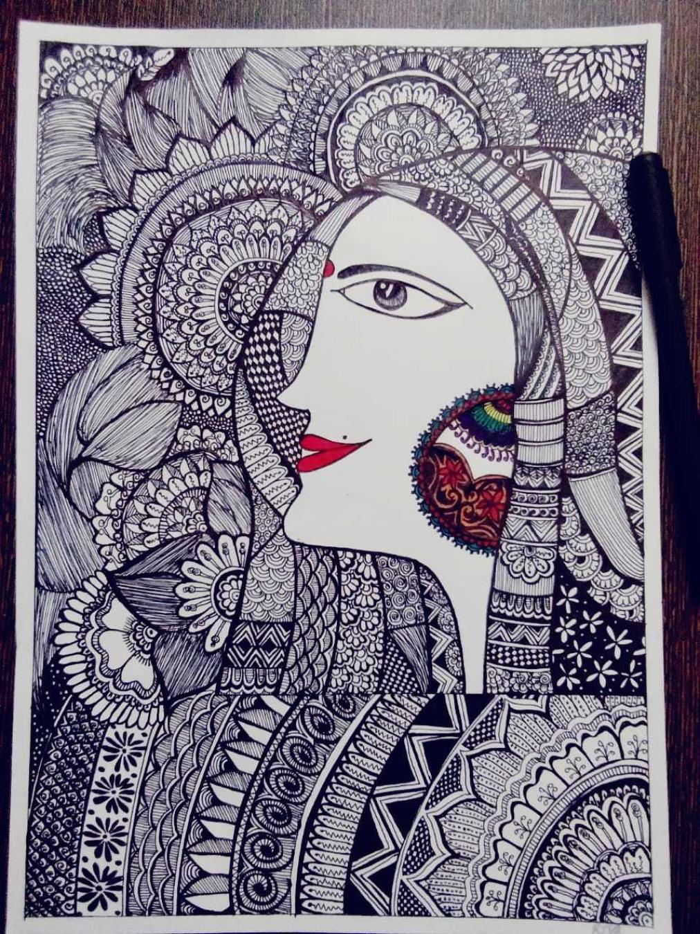 Zentangle Art, Doodling, Madhubani Art, created by Riya Mittal
