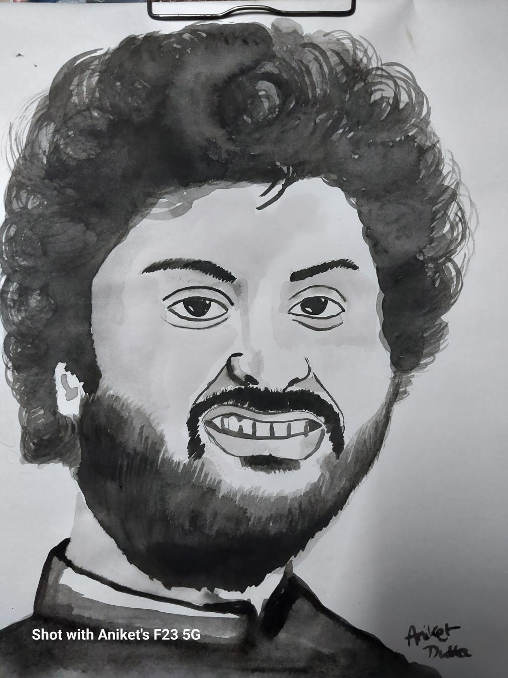 Arijit Singh drawing with watercolour created by Aniket Dutta