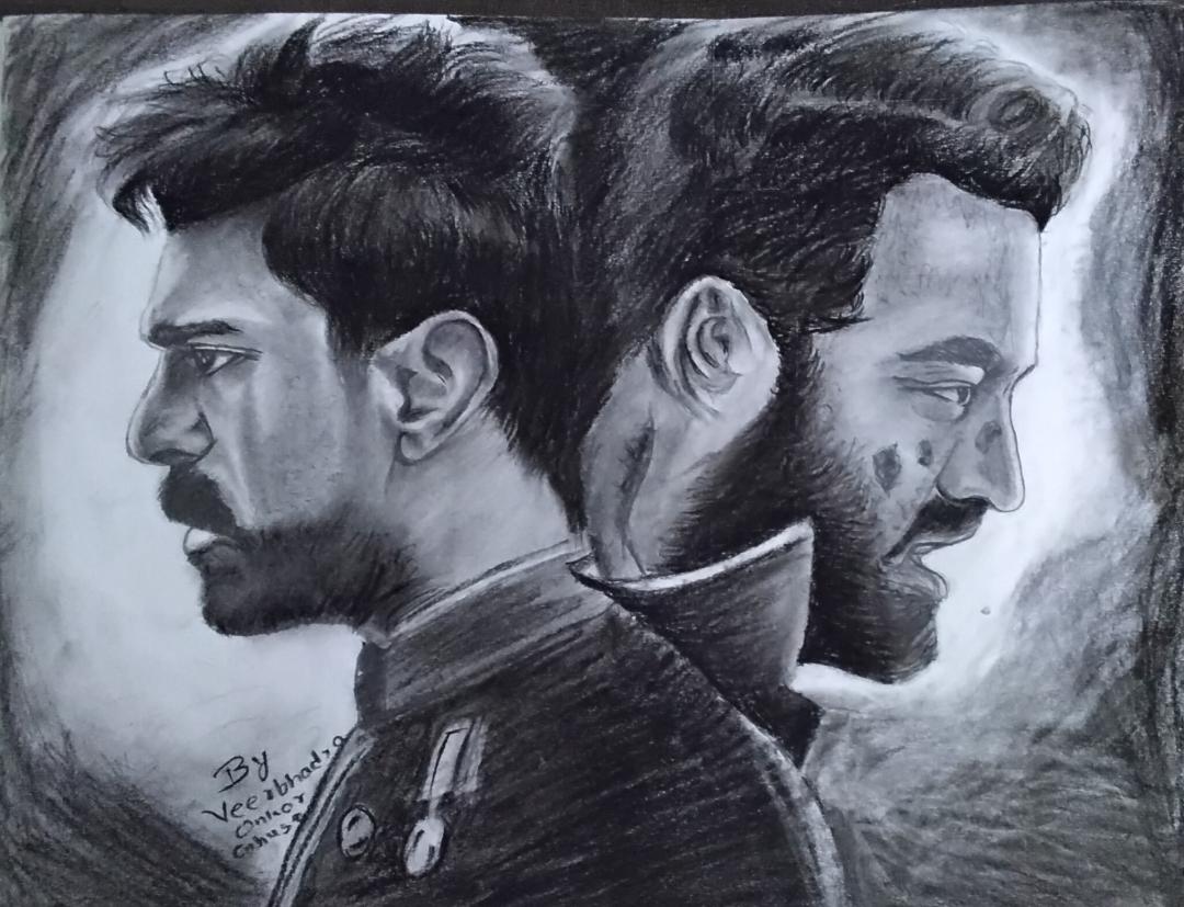 R.R.R. Movie Poster Sketch created by Veerbhadra Ghuse