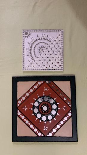 Acrylic painting, Emboss Painting, Mirror work, Colour Pencil Potrait ...