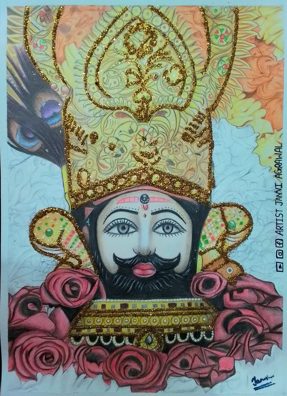 Khatu Shyam ji drawing created by Artist Janvi