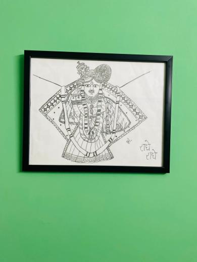 Banke bihari sketch , drawing with frame created by Om Aggarwal