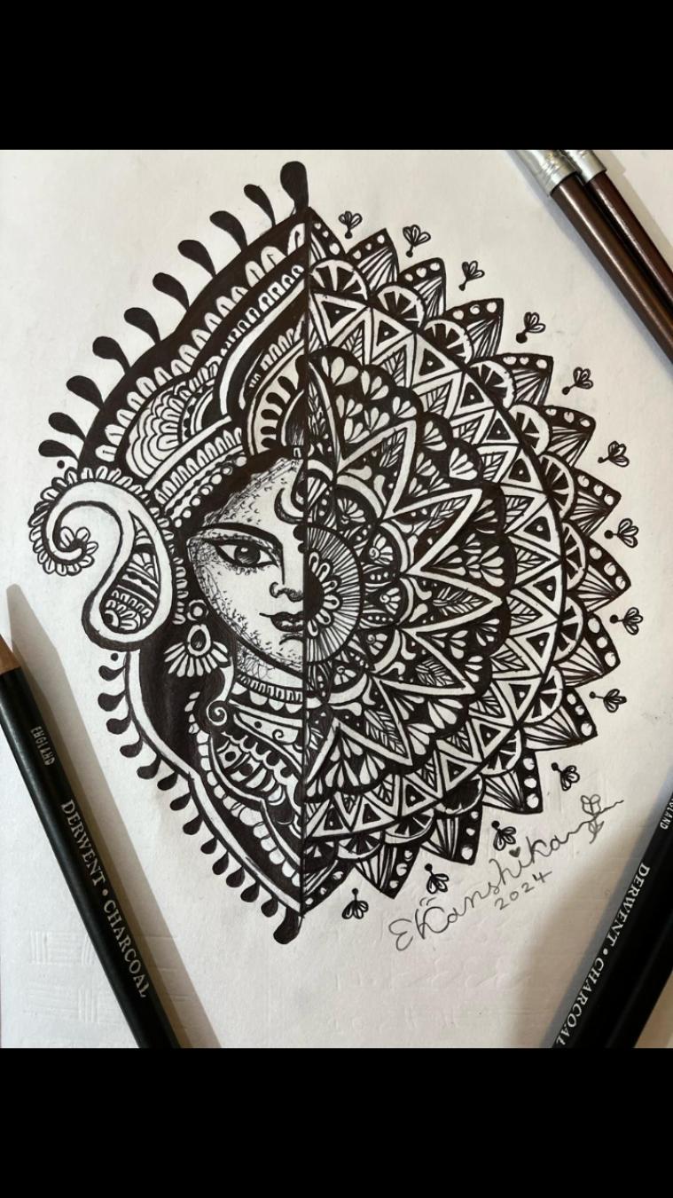 Maa Durga mandala art created by Vanshika Drawss