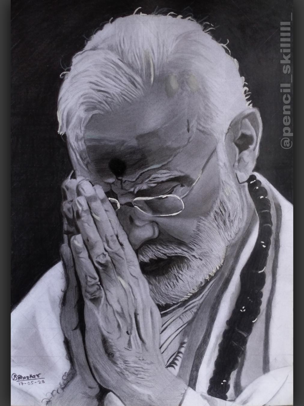 Narendra Modiji sketch created by Sushant Bhorkar