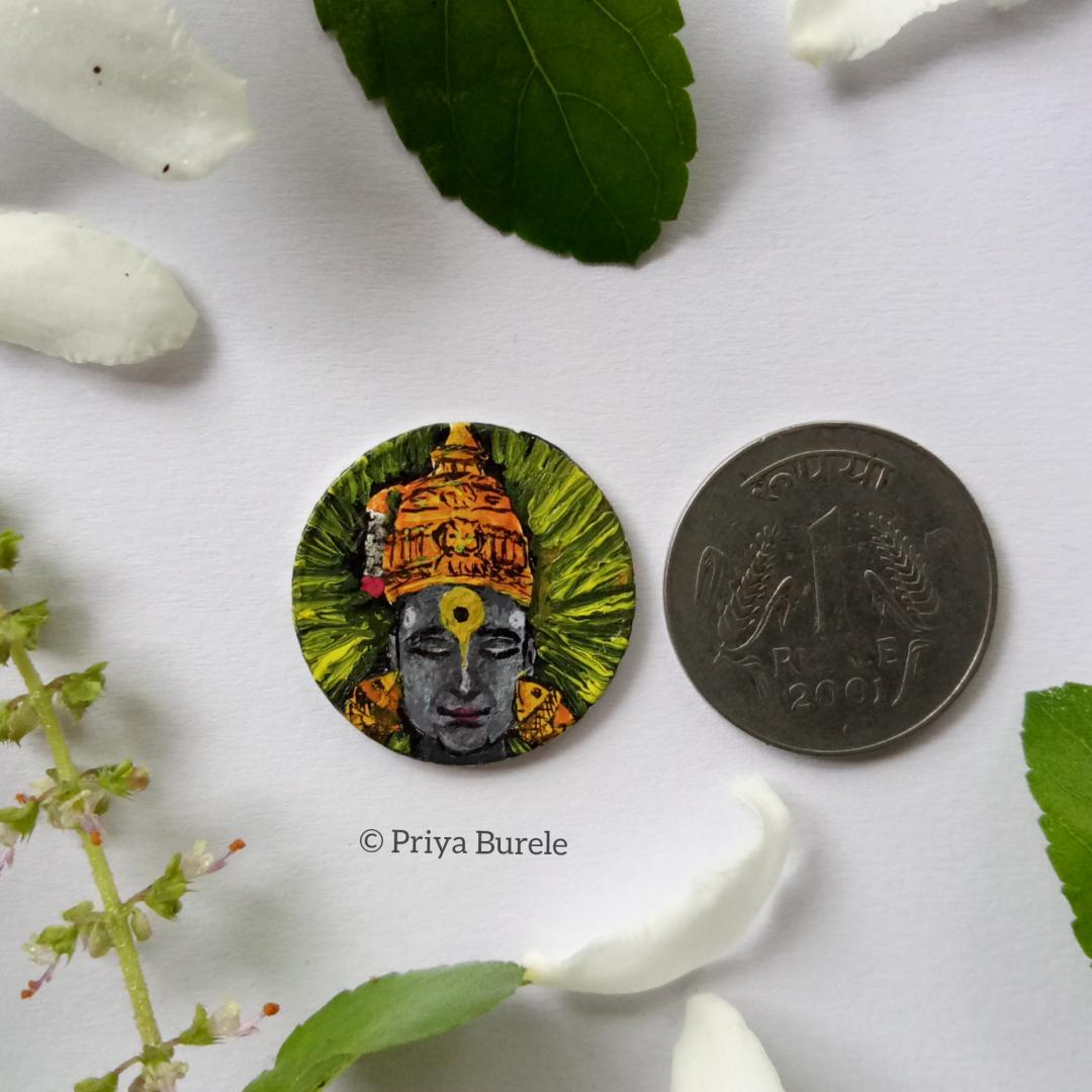 Lord Vitthal painting on a 1 rupee coin created by Priya Burele
