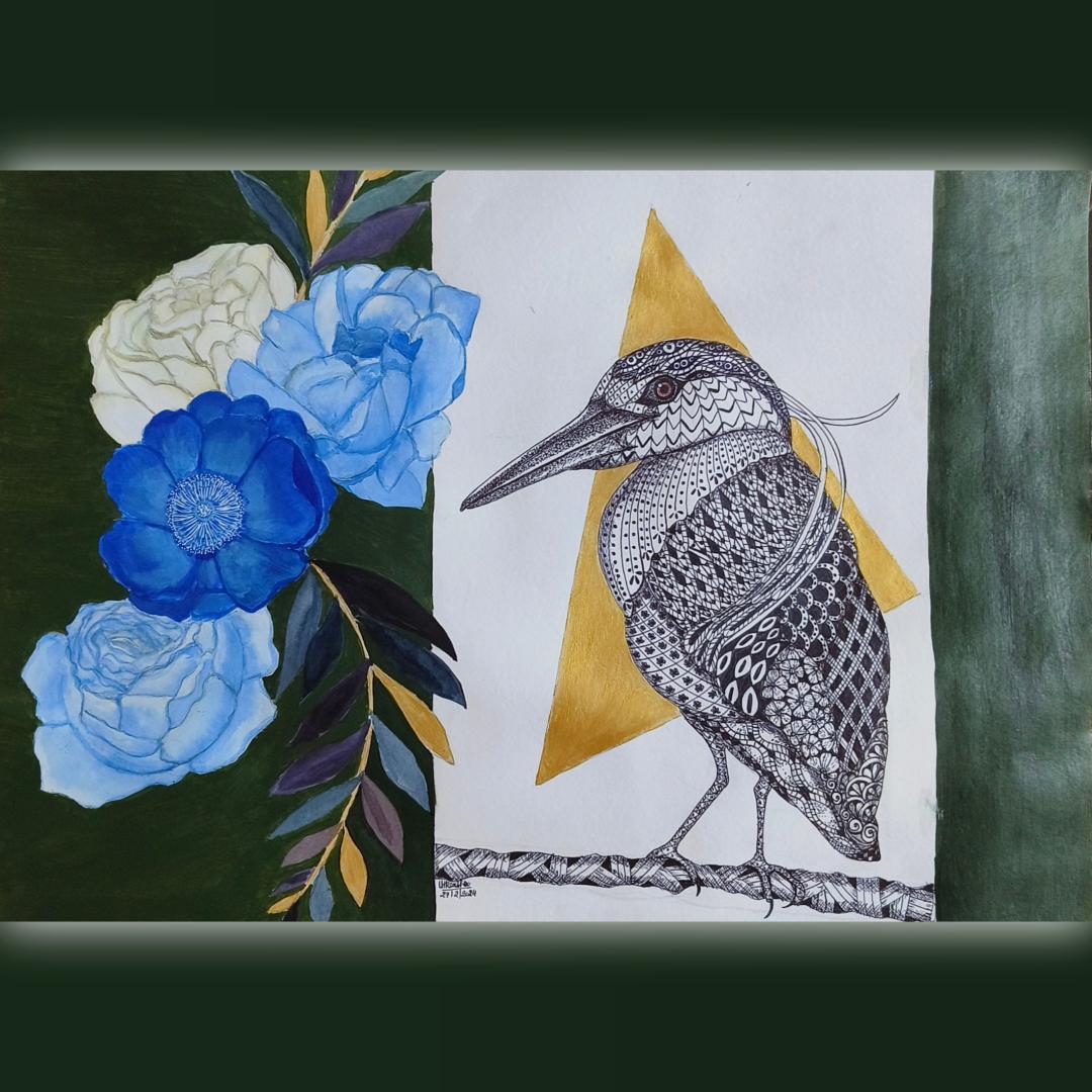 Black Crowned Night Heron Zentangle Artwork created by Utkarsha Sahani