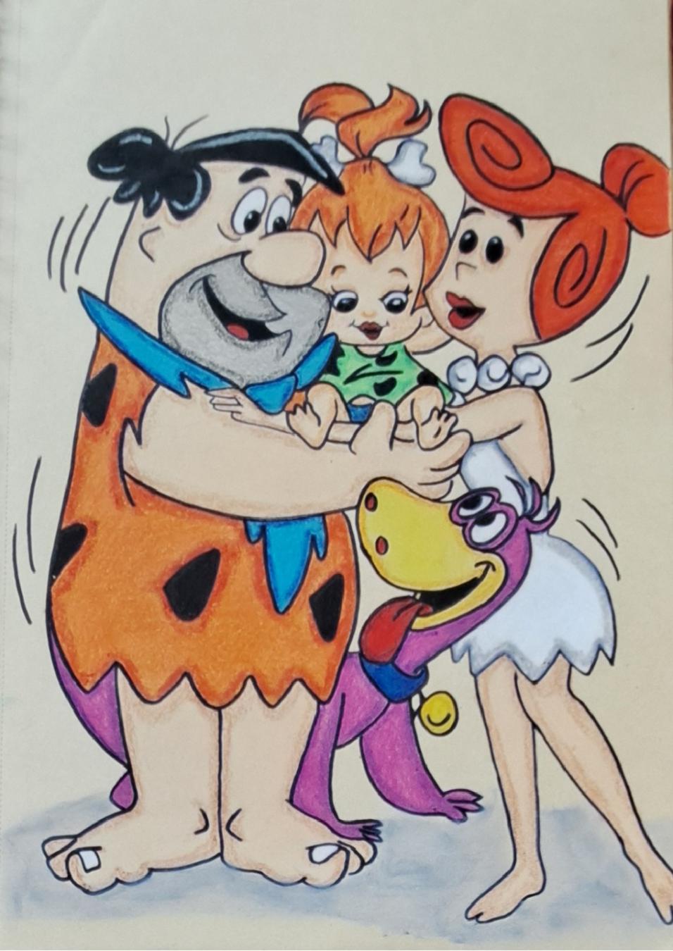 Fred , Wilma & Pebbles Flintstone with Dino ( the flintstones cartoon ...
