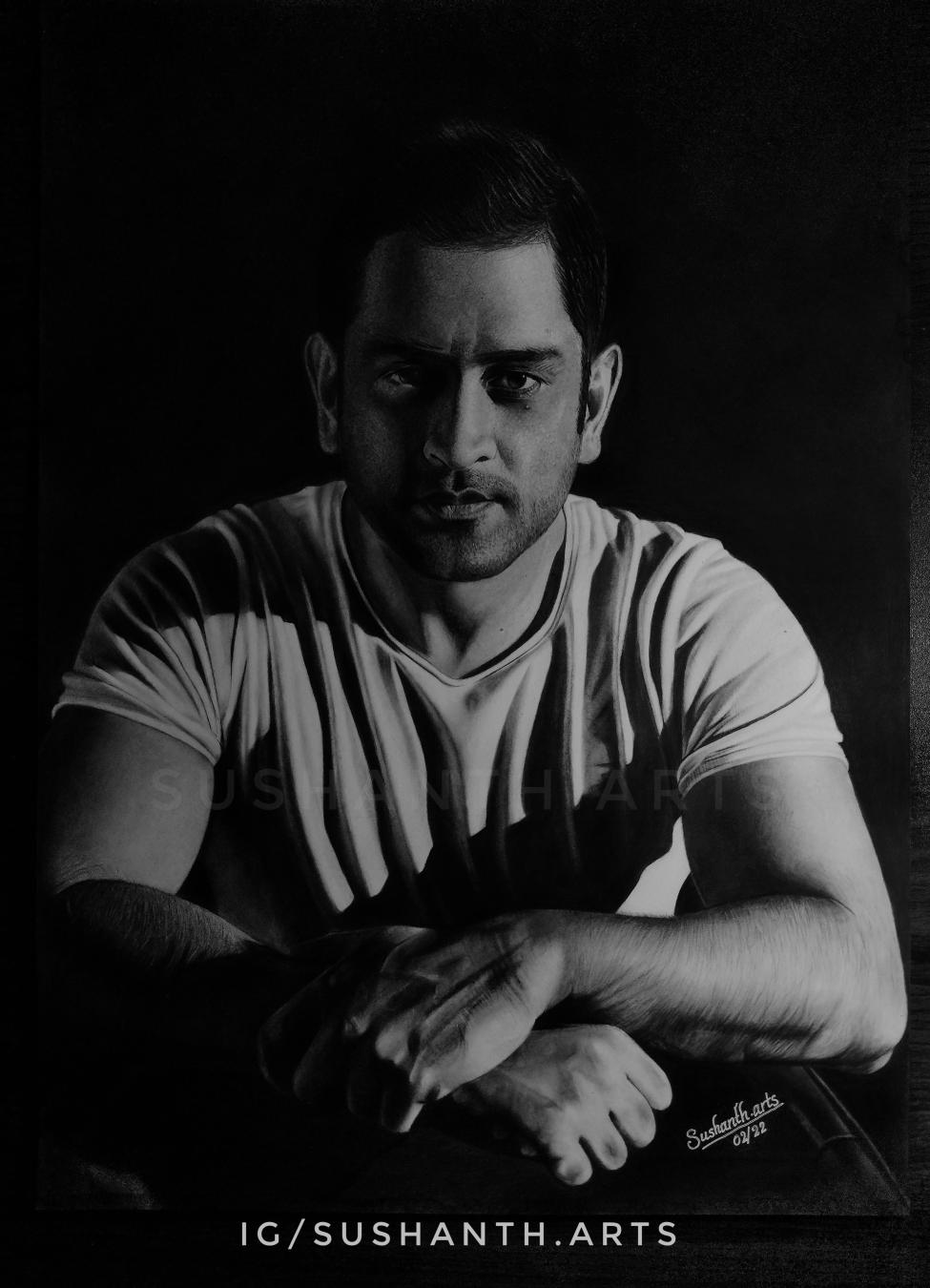 Hyper realistic portrait of MS Dhoni created by Sushanth