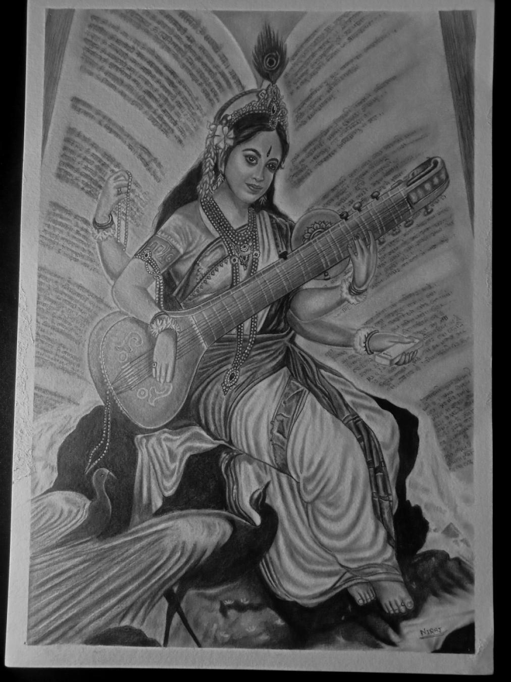 Saraswati mata artwork. created by Prajapati niraj