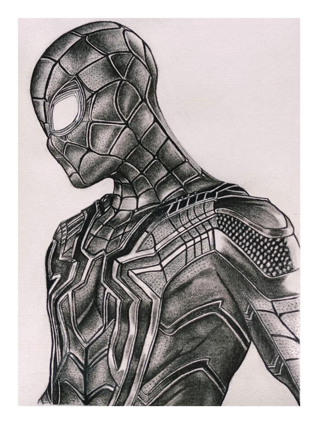 Hyper realistic pencil sketch of spiderman created by Namankit Mukherjee
