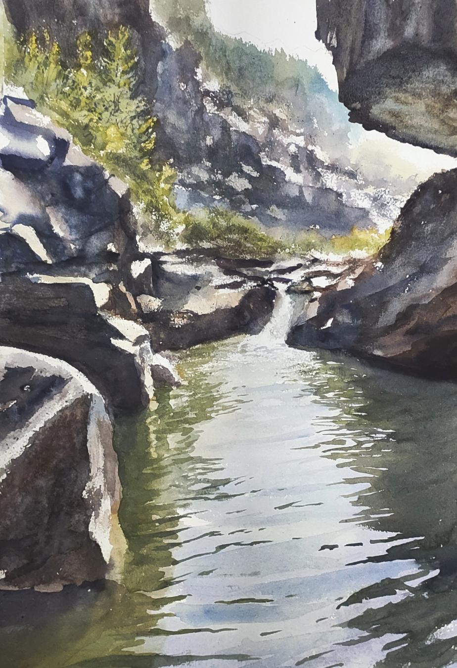 Waterfall in rockscape created by Mohanraj Kolathapilly