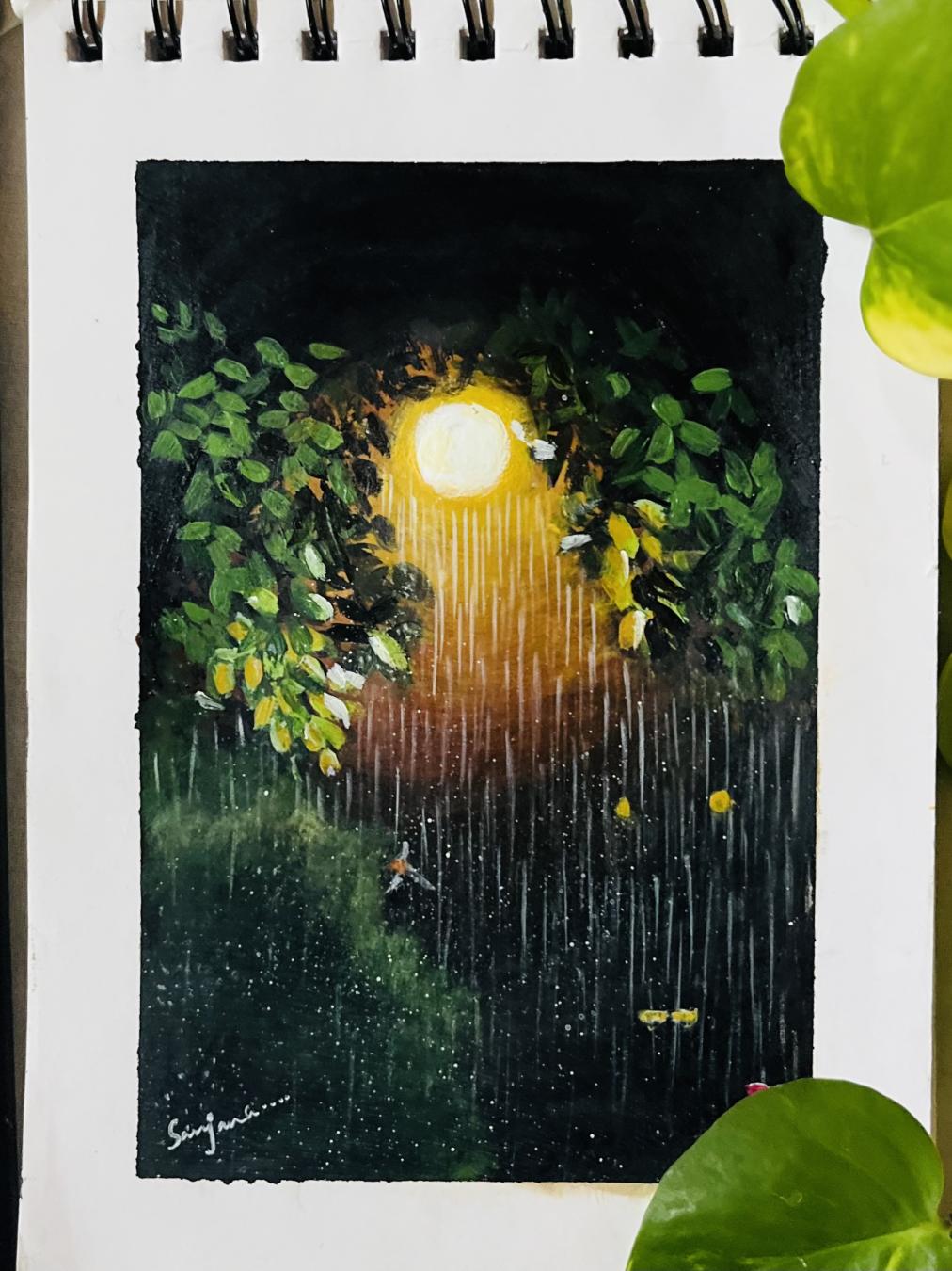 Rain landscape painting created by Sanjana