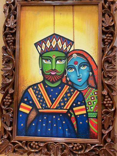 Oil painting on canvas and Artwork with Rangoli angoli Colours created ...
