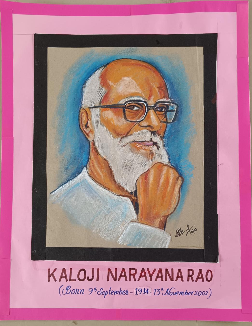 KALOJI NARAYANA RAO OIL PASTEL PORTIAT created by MATETI KAMALAKAR