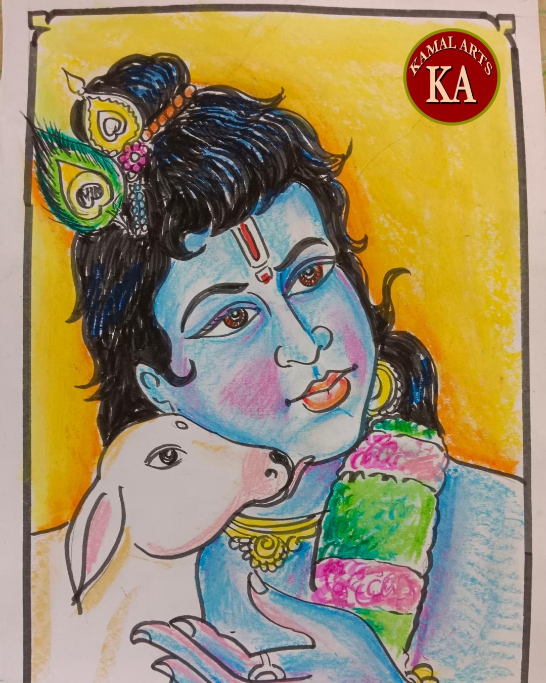 Sri Krishna Oil Pastel Work created by MATETI KAMALAKAR