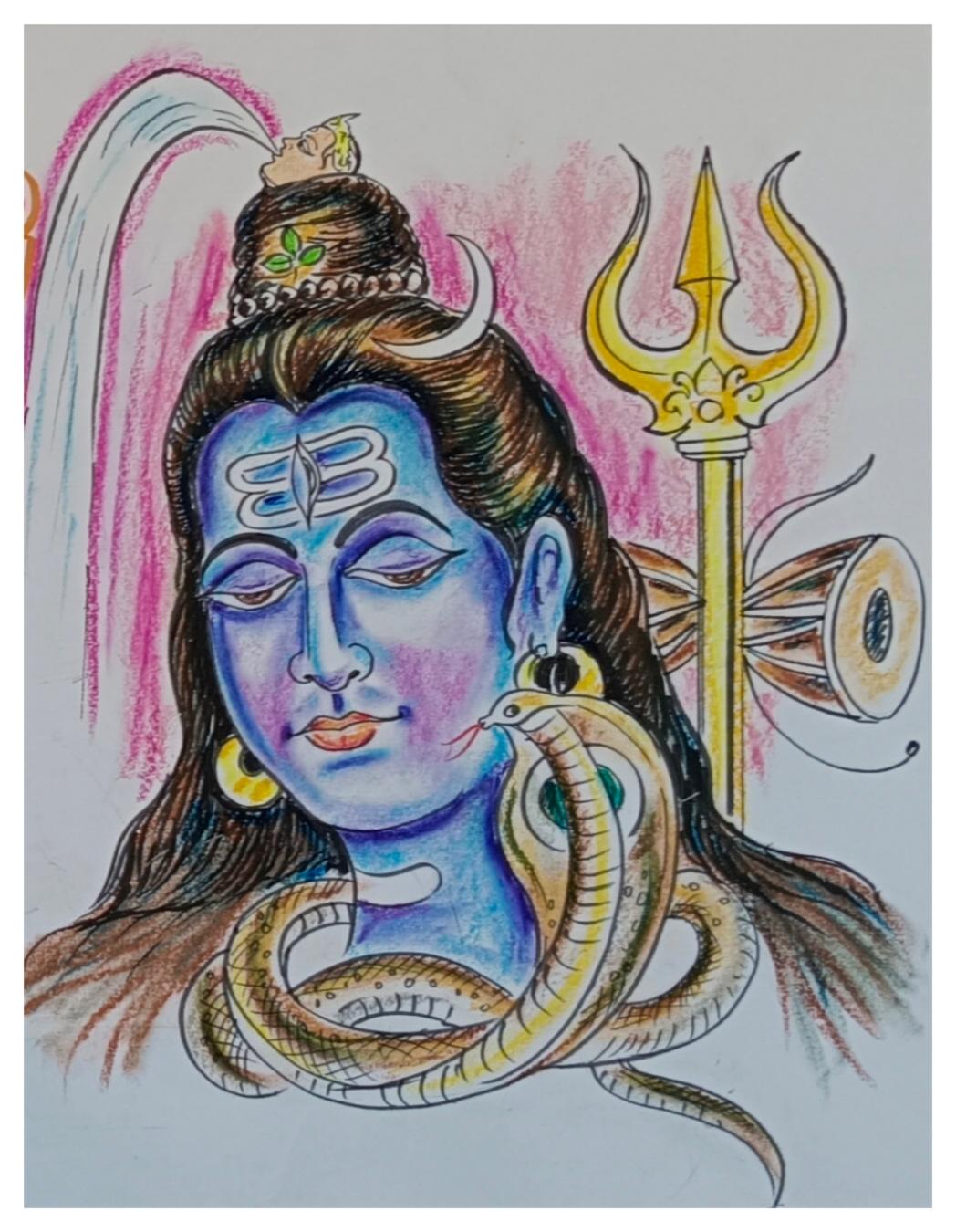 Lord Shiva Oil Pastel work created by MATETI KAMALAKAR