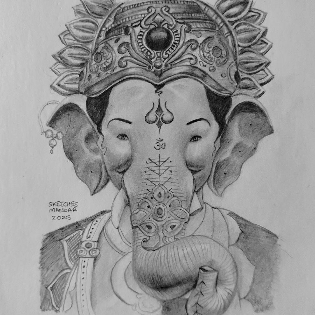 Lalbaug cha Raja Pencil Drawing on Paper created by Sketches Mandar