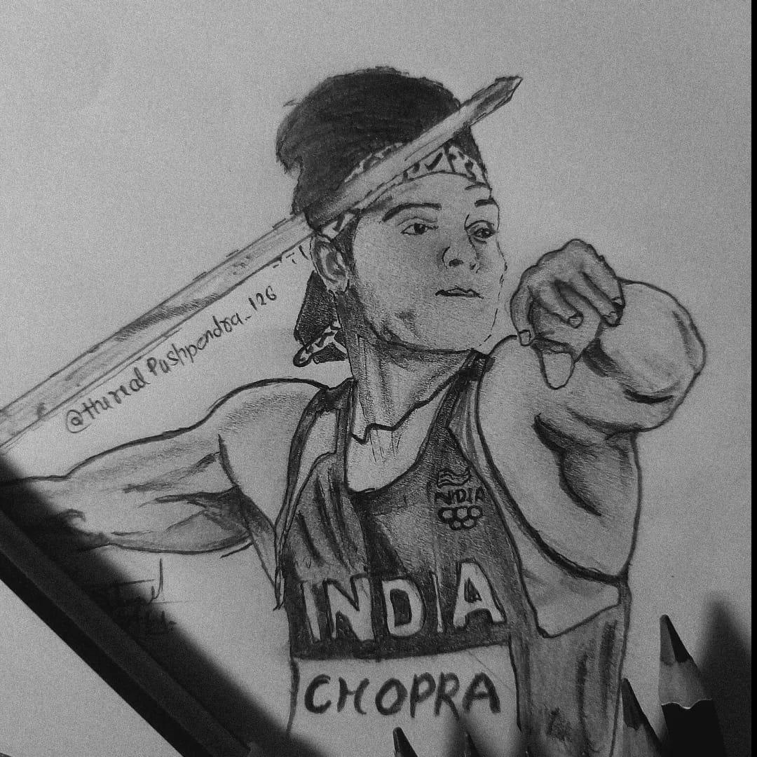 SKETCH OF GOLDEN BOY NEERAJ CHOPRA created by Pushpendra Chauhan
