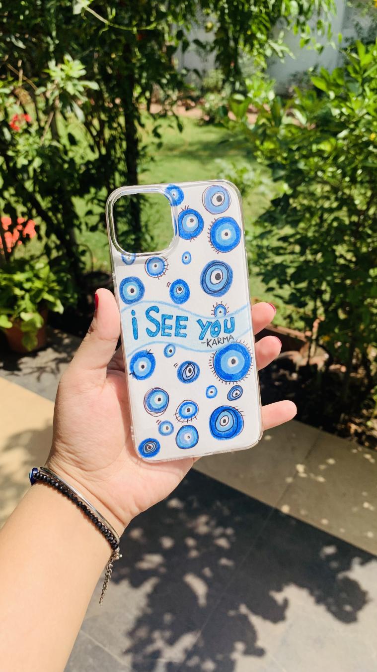 Customised Evil eye phone case art created by Astha