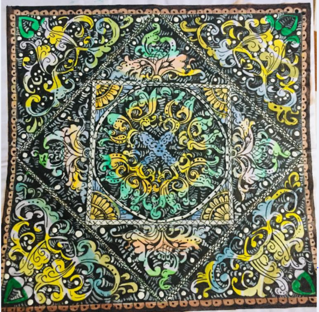 Traditional mosthara art created by Dharani Pehenadi