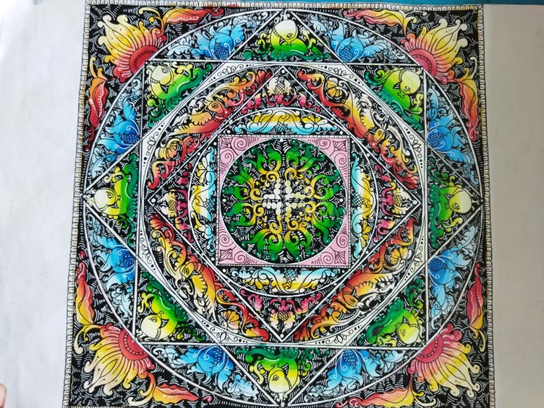 Traditional mosthara art created by Dharani Pehenadi