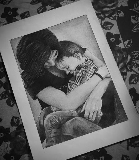 Mother Lap Hyper Realistic Pencil Sketch created by Baliram Pandit