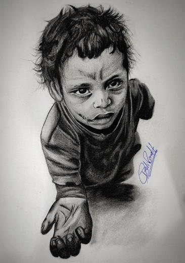 Needy Child || Charcoal Pencil Sketch created by Baliram Pandit