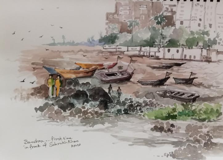 Old man with two fighter chicken created by Sangita Chaudhuri