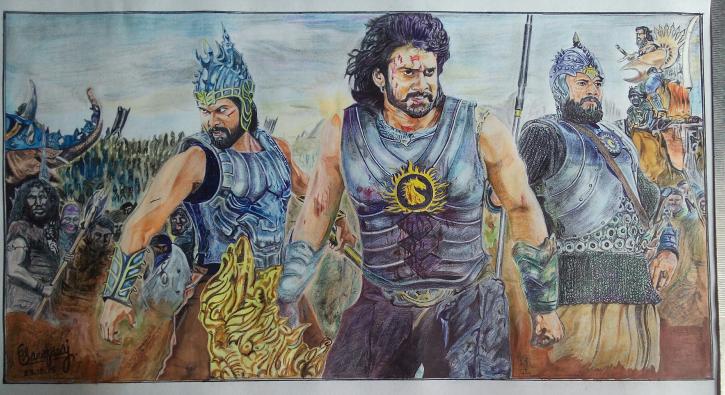 Bahubali Drawings with Colour Pencils & Ball pens created by GODgifted Art