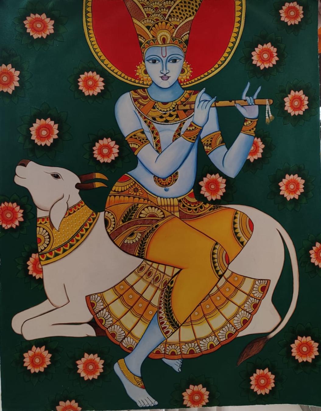 Madhubani,gond art,frames ,Krishna oil painting created by khushbu bhaiya