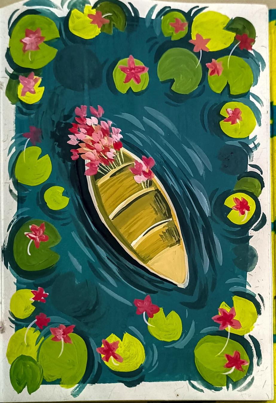 Boat in a lily pond created by Baishalee