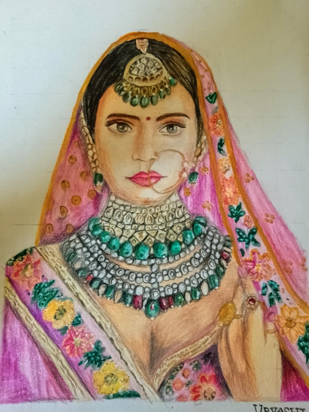 Indian bridal drawing created by URWASHI SIKARWAR