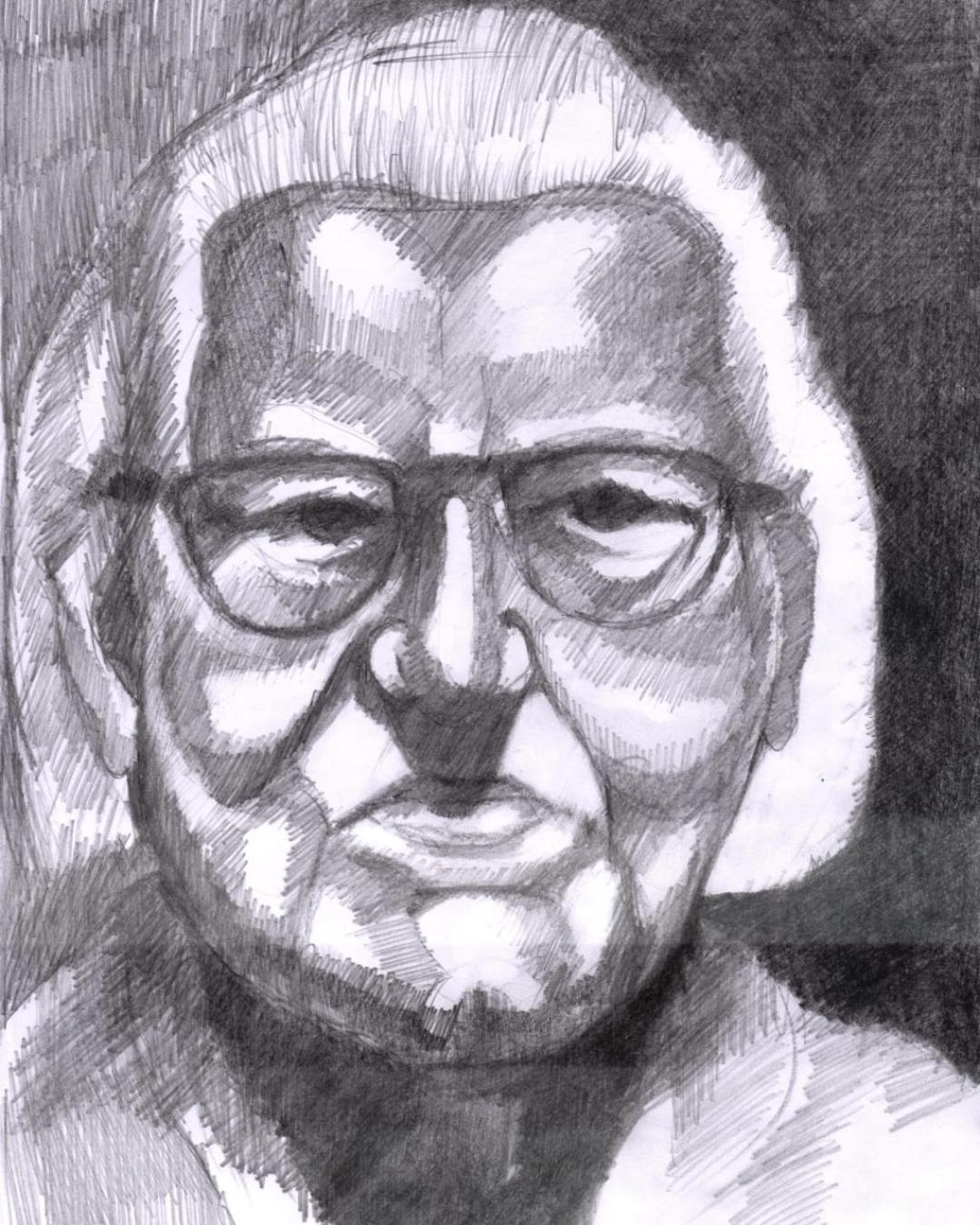 portrait of renewed cartoonist Narayan Debnath created by Debkumar Mahanta