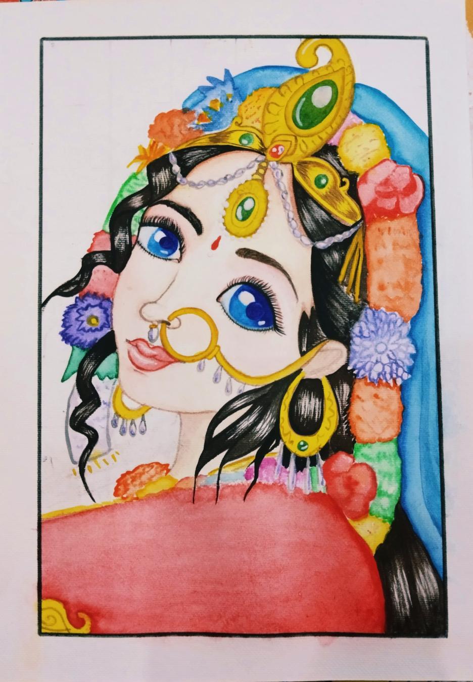 Radha Rani watercolor painting created by Jiya Bagga