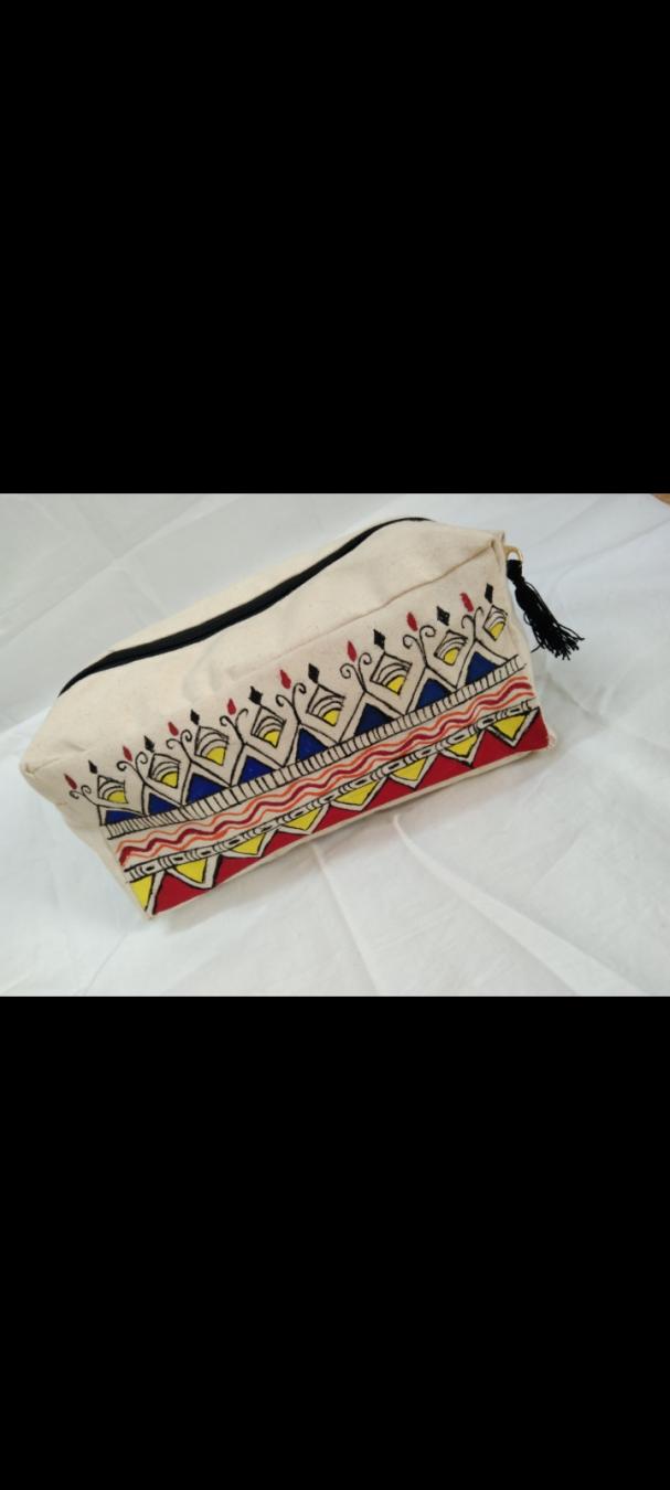 Hand made pouch with madhubani painting created by Sajida Alyani