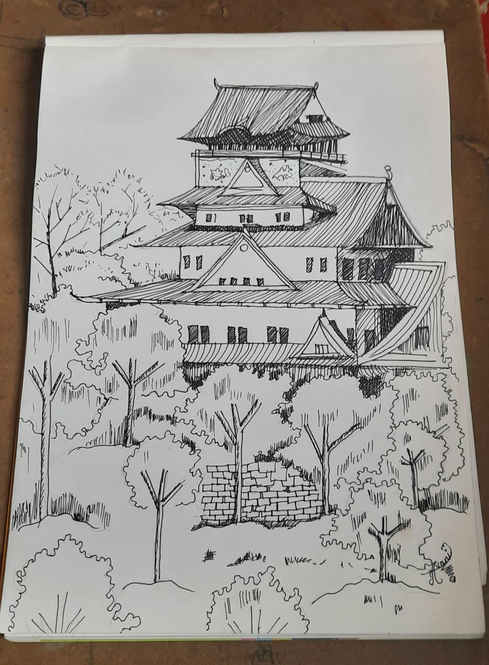 Japanese urban pen sketch created by Avani