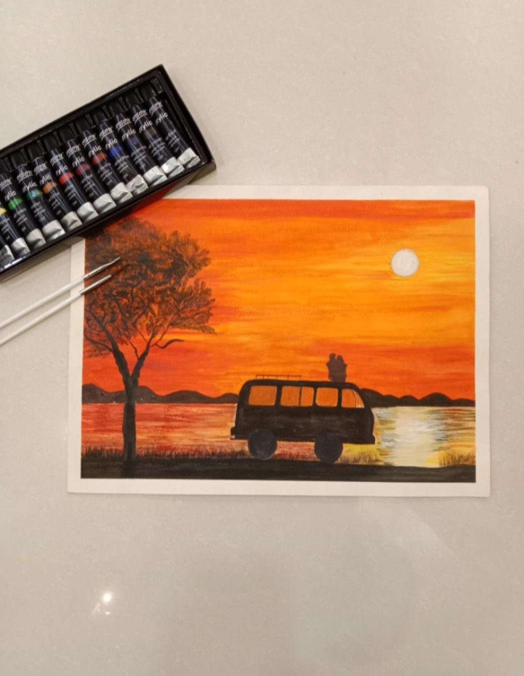 Classical matte sunset painting matte with scenery painting created by ...