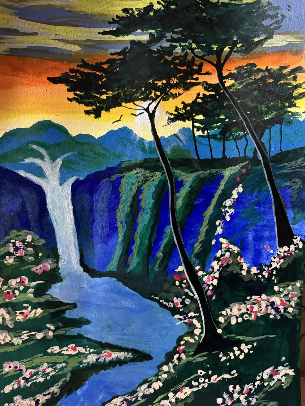 Landscape Painting waterfall created by HEENA SAXENA