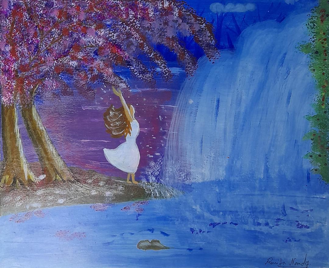 Little girl & The waterfall created by Ranita Nandy