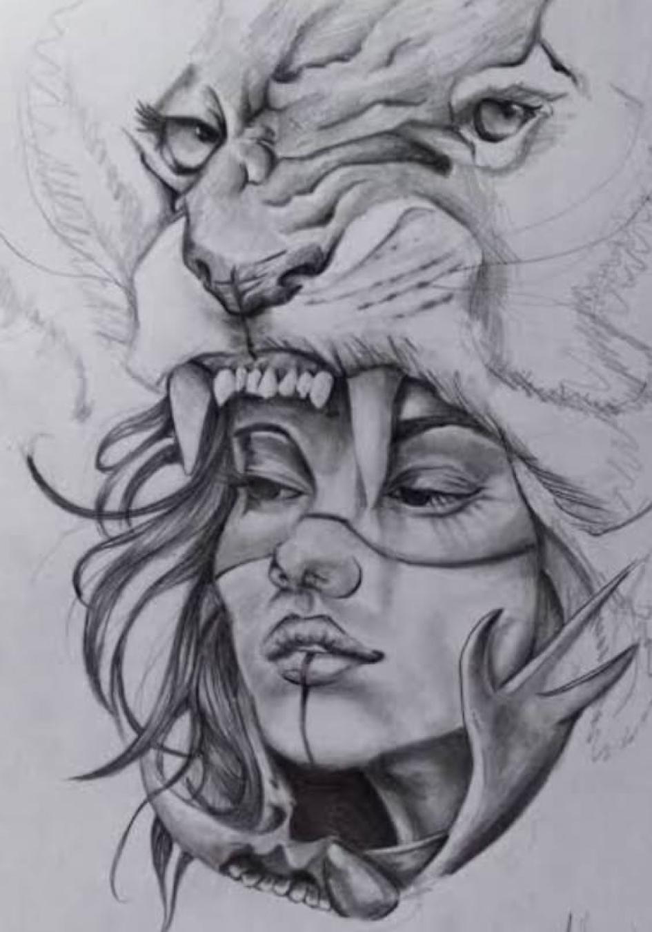 Lion And Woman Drawing