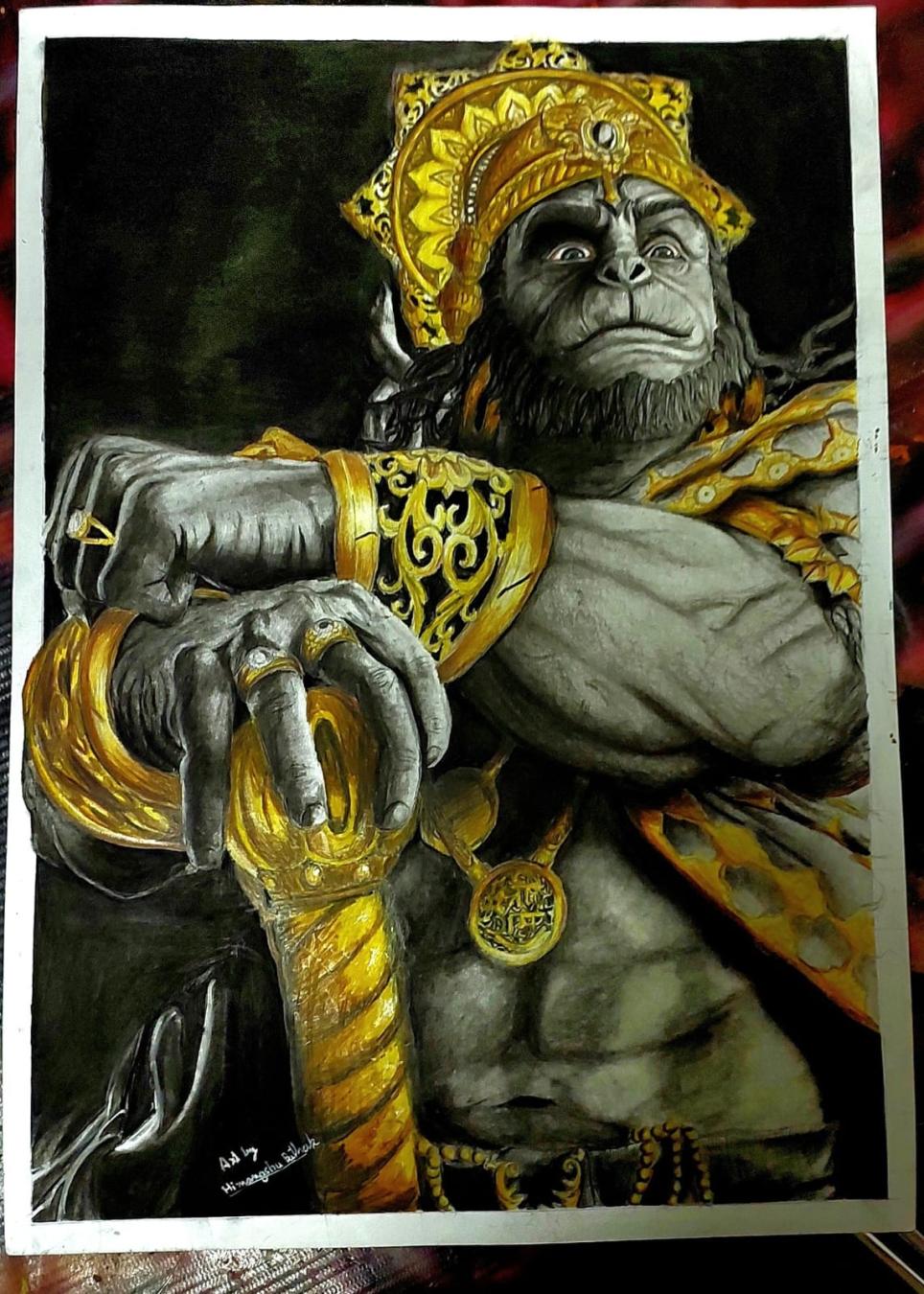 Hanuman drawing created by Himangshu Pathak