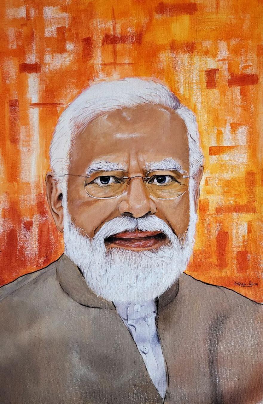 Portrait of narendra modi created by Abu arbab