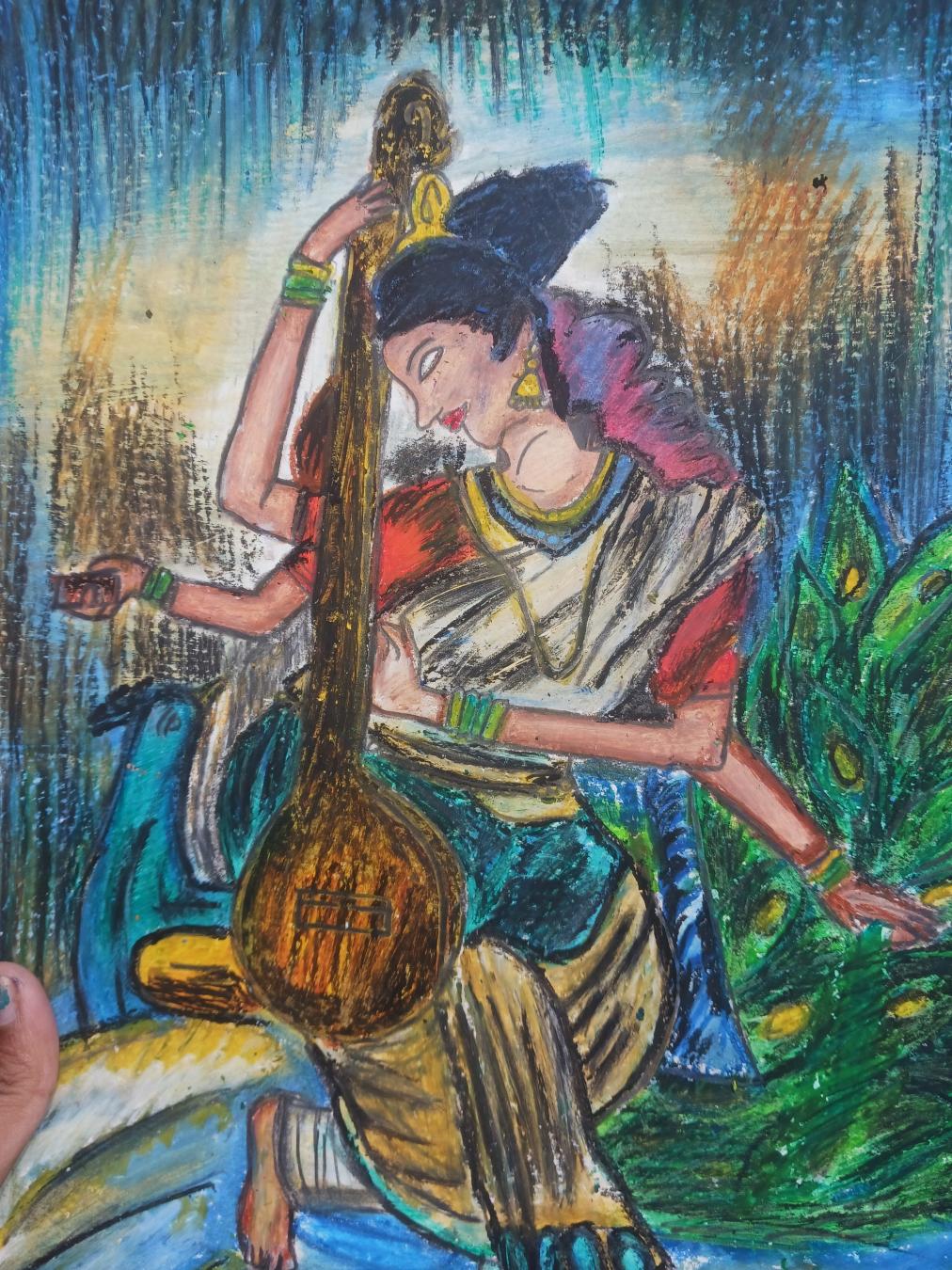 Saraswati Mata Drawing 2025 created by Bhaswati Saha