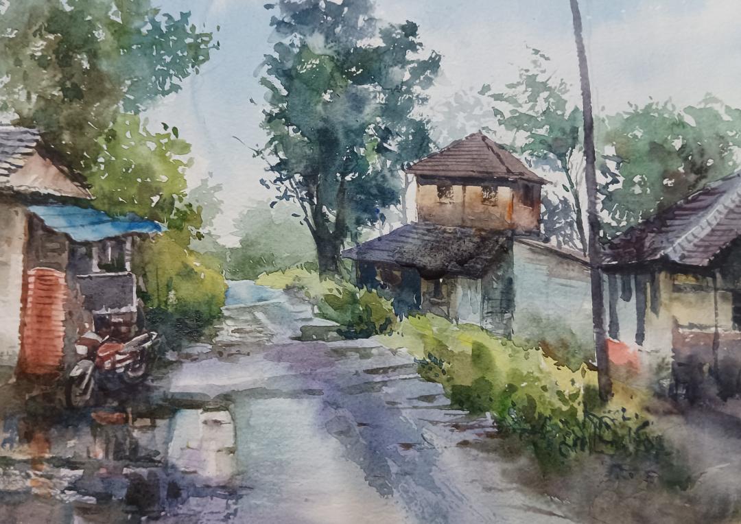 Water colour landscape created by