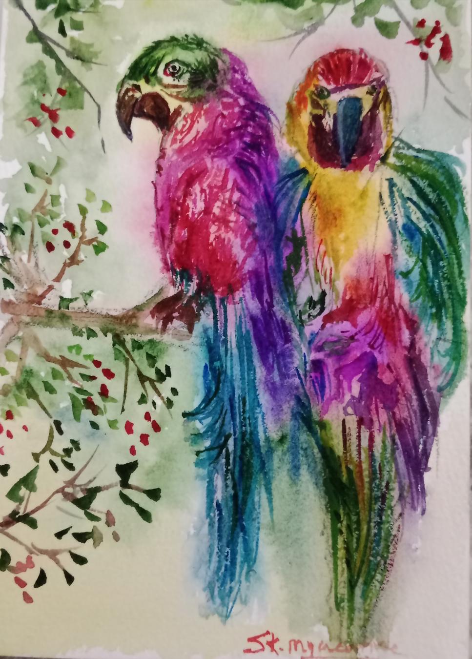 Watercolor Macaws created by Sridevi