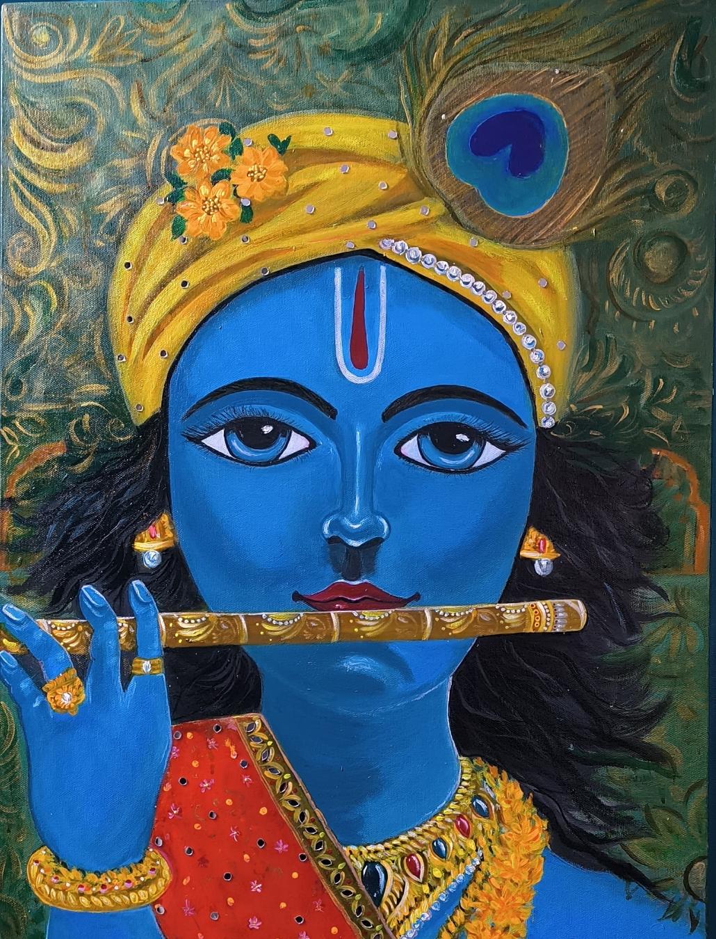 Krishna with flute created by Monika shukla