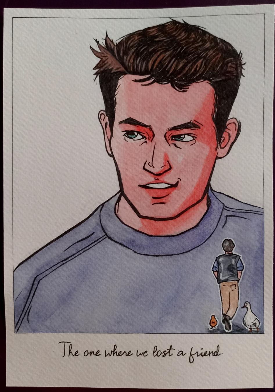 Chandler Bing's Anime Version Drawing With Watercolors created by Ana Verma