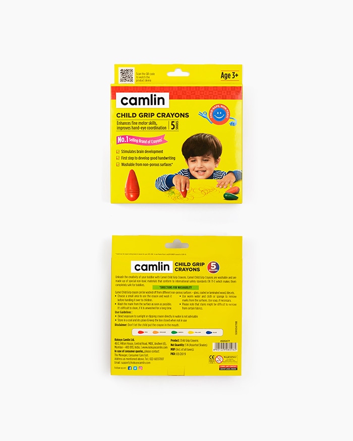 Buy Camlin Child Grip Crayons Assorted pack of 5 shades | Kokuyo Camlin