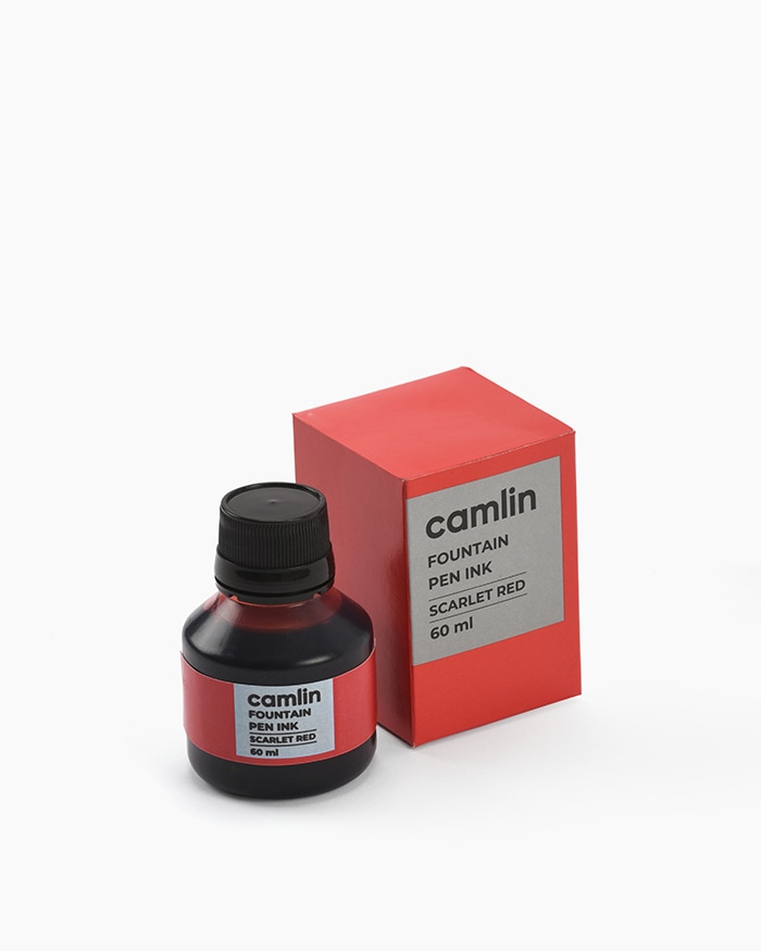 Buy Camlin Fountain Pen Ink Individual bottle of Scarlet Red in 60 ml ...